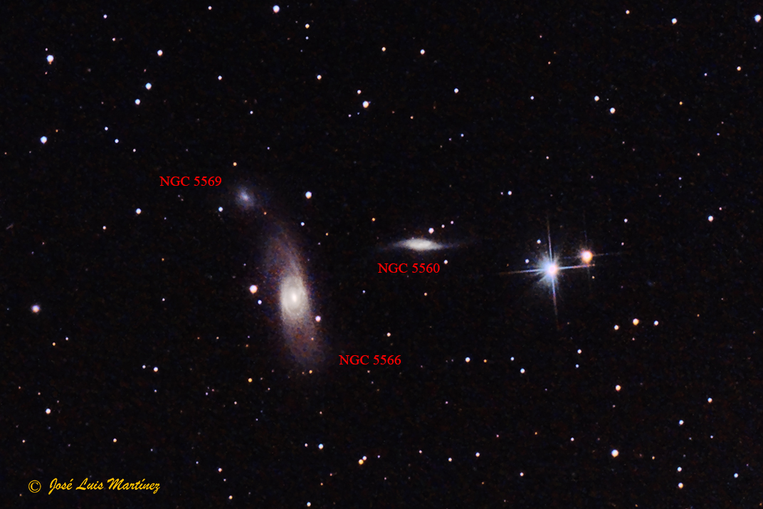 NGC 5560, NGC 5566, NGC 5569 y NGC 5577, 3+1 galaxias en Virgo ...